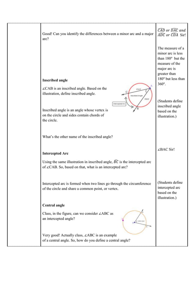 Circle lesson plan, chords, arcs, segments, arcs | PDF