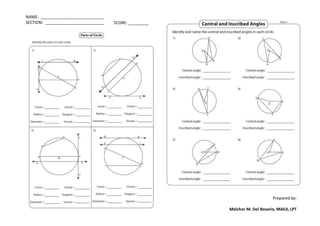 EXAMINATION IN MATH 10 - GEOMETRY ABOUT THE CIRCLE AND ITS PARTS | DOCX