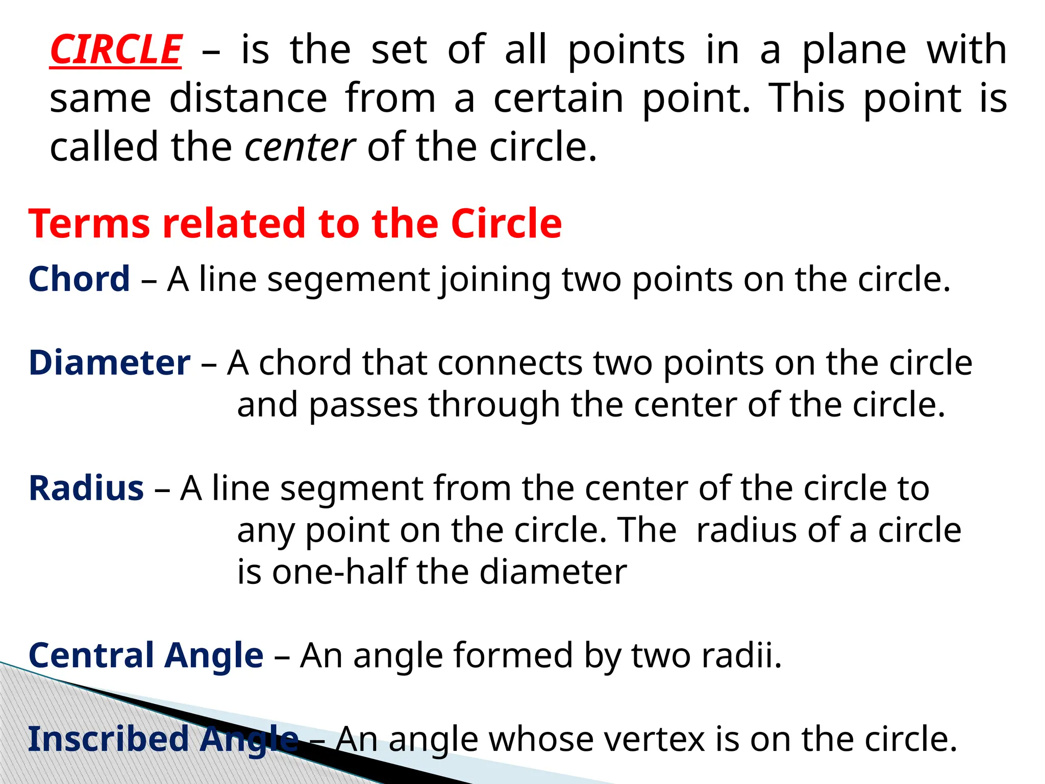 CIRCLE AND ITS PARTS.pptx Grade 5 quarte | PPTX