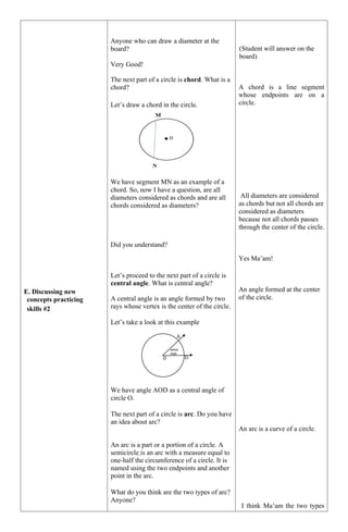 CIRCLE Detailed lesson plan about parts of a circle | DOCX