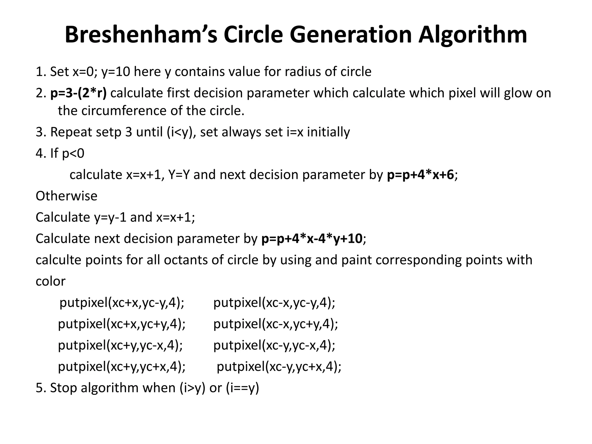 Circle Generation Algorithm Ppt