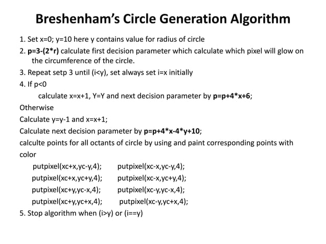 Circle generation algorithm | PPTX