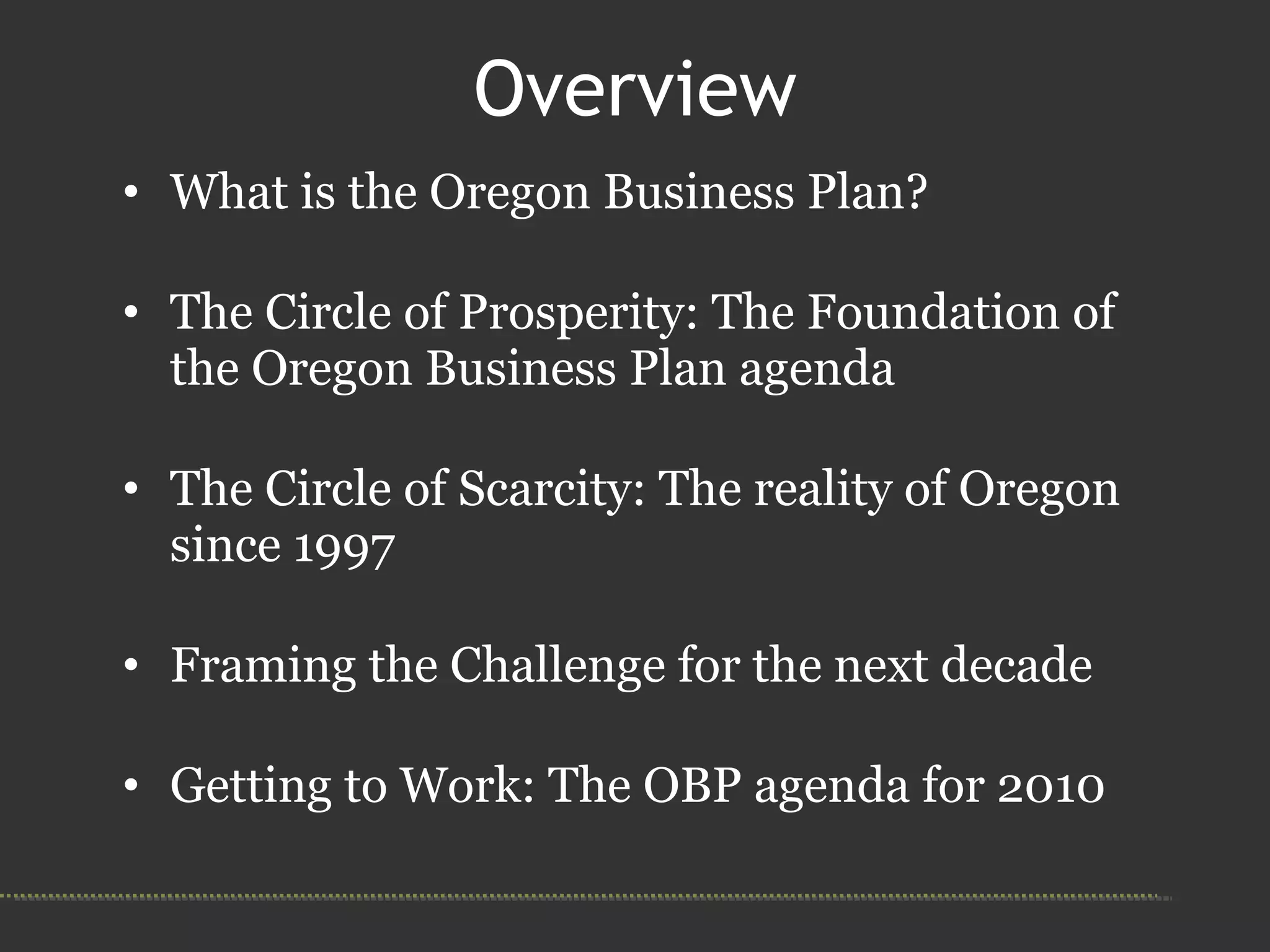 Breaking Out of a Circle of Scarcity: The Oregon Business Plan's ...