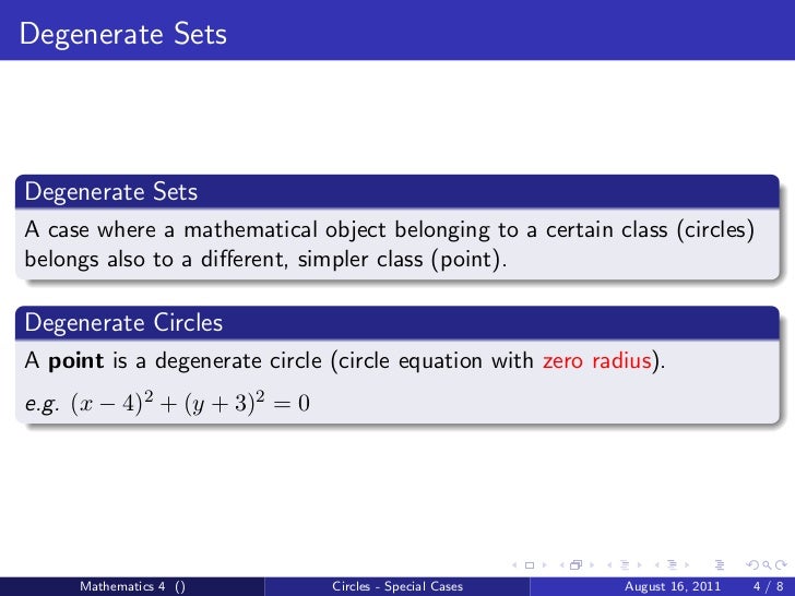 Circles - Degenerate and Null cases