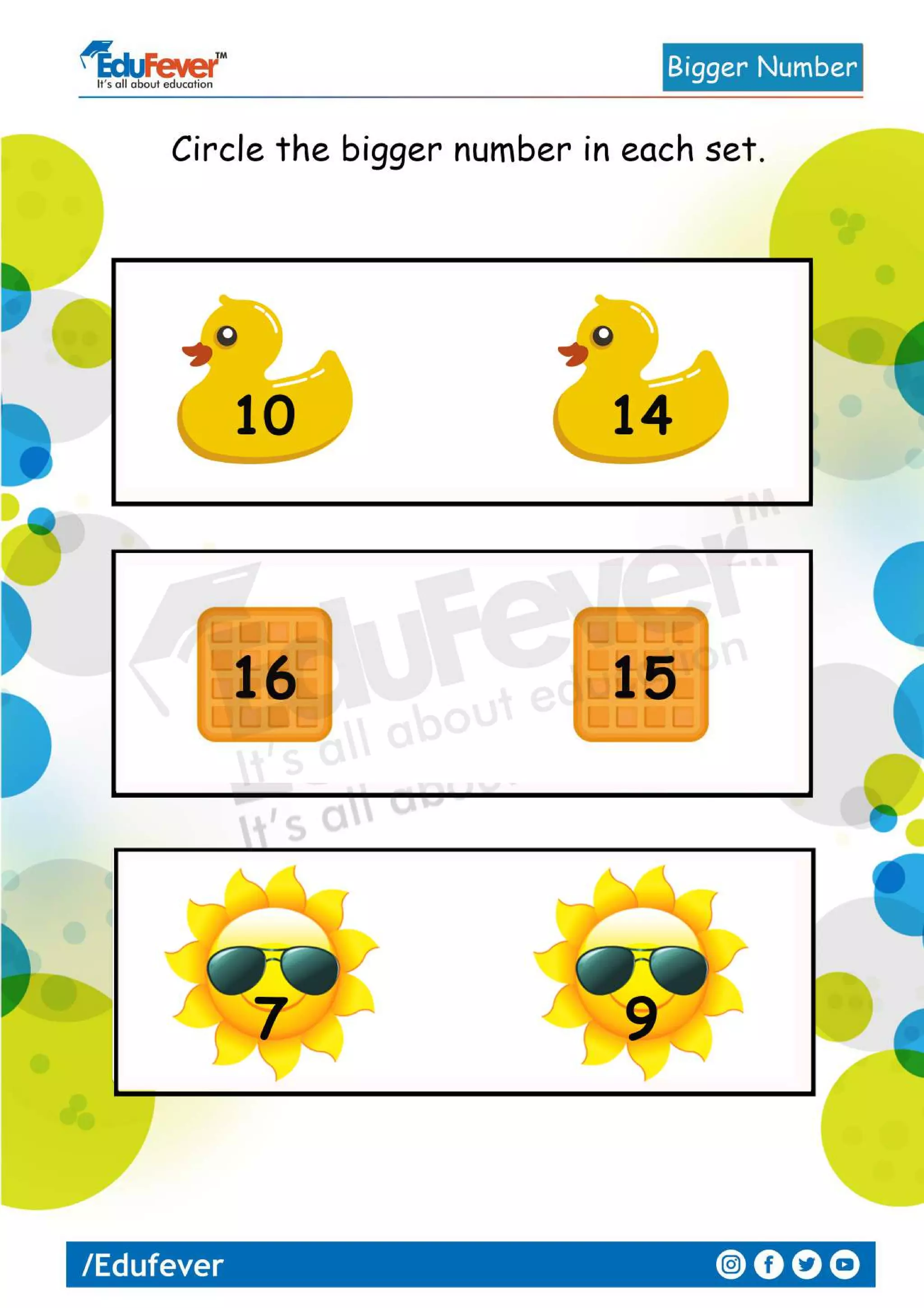 Circle the Bigger Number LKG Worksheet | PDF