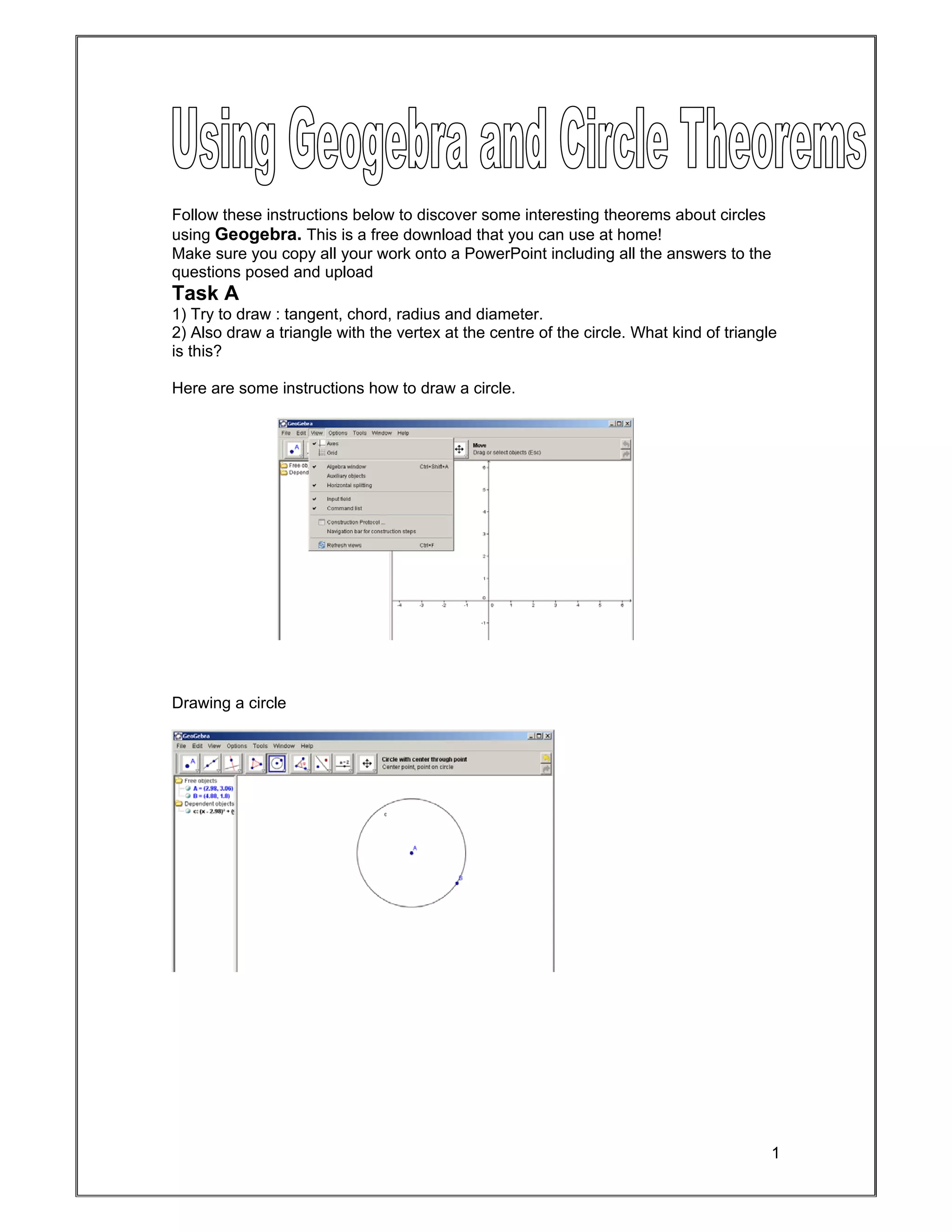 Circle theorems and geogebra | PDF