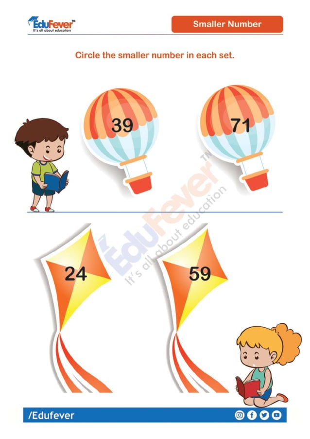 Circle the smaller number - UKG Worksheet | PDF