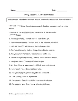 Adverbs Worksheet 2nd Grade