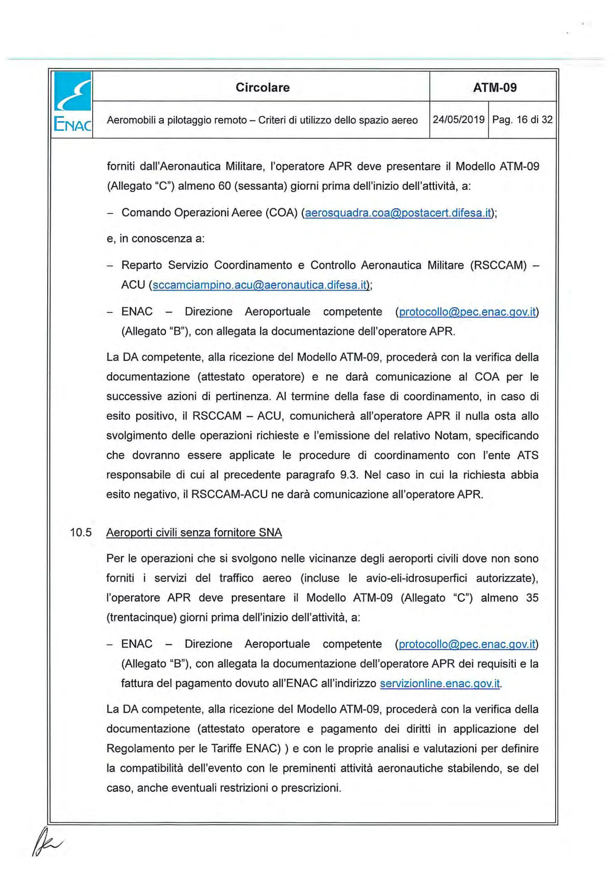 Circolare ATM-09: Aeromobili a pilotaggio remoto criteri di utilizzo dello spazio aereo | PDF