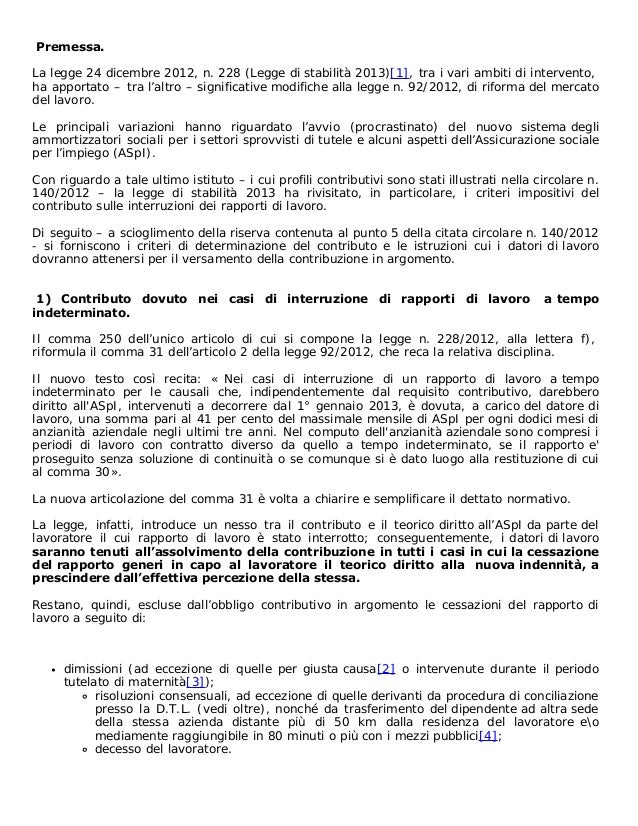 Circolare inps contributo di licenziamento Circolare inps contributo di licenziamento