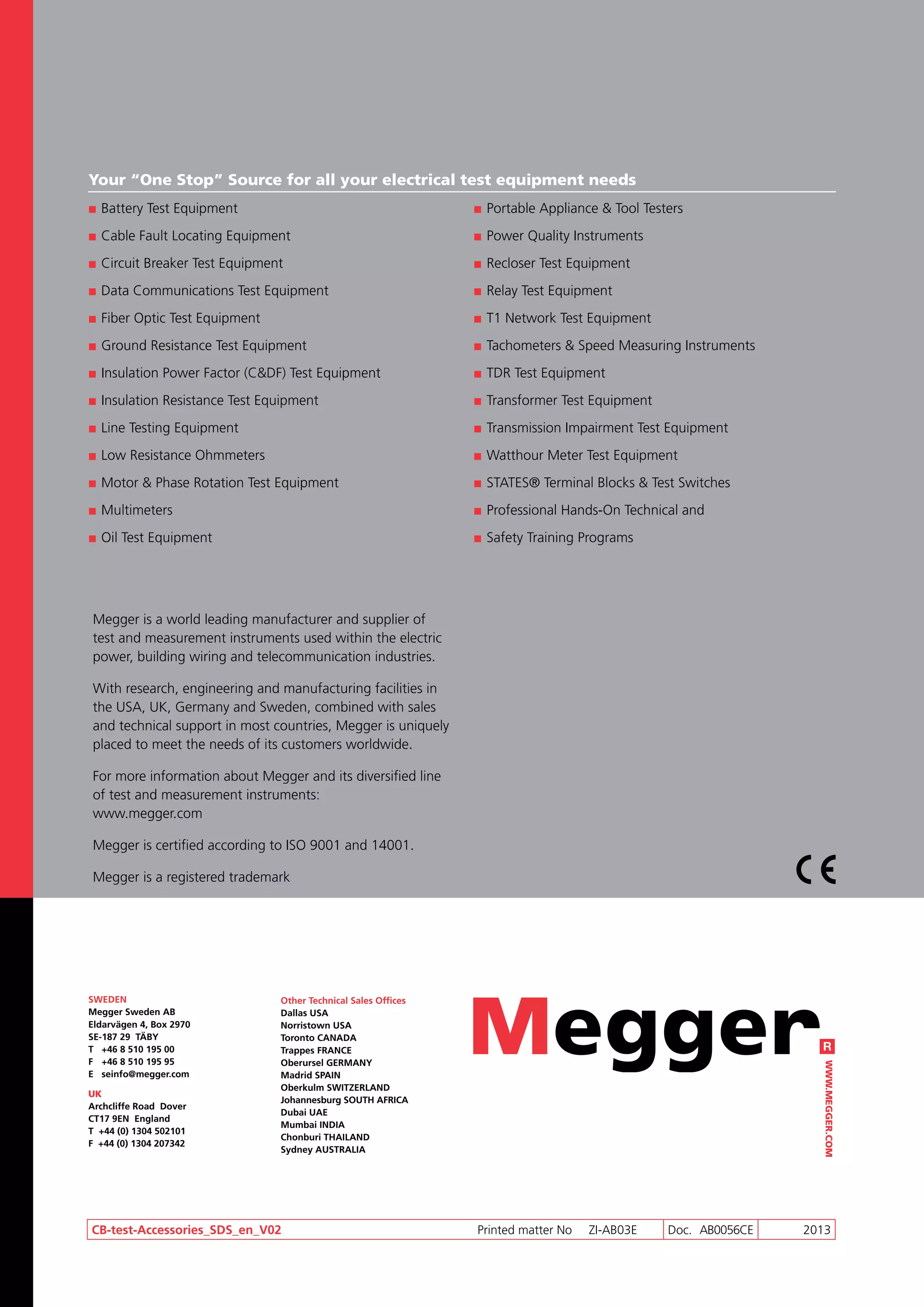 Circuit breaker testing accesories megger | PDF