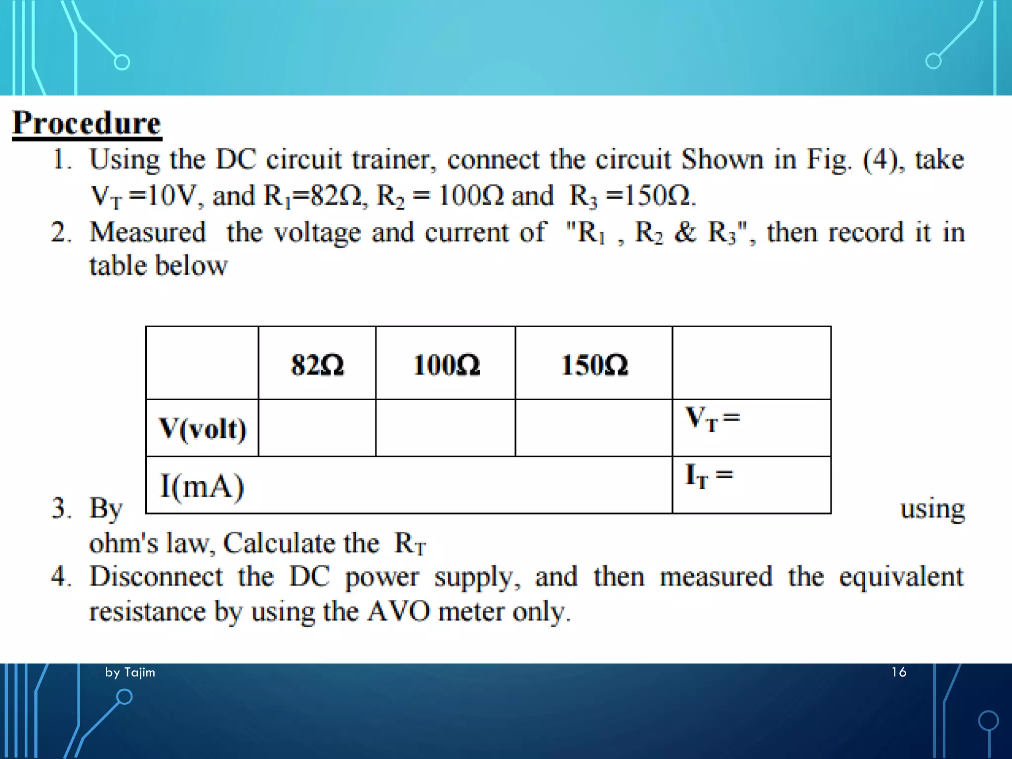 Circuit lab 3 series and parallel circuit experiment@taj | PPT