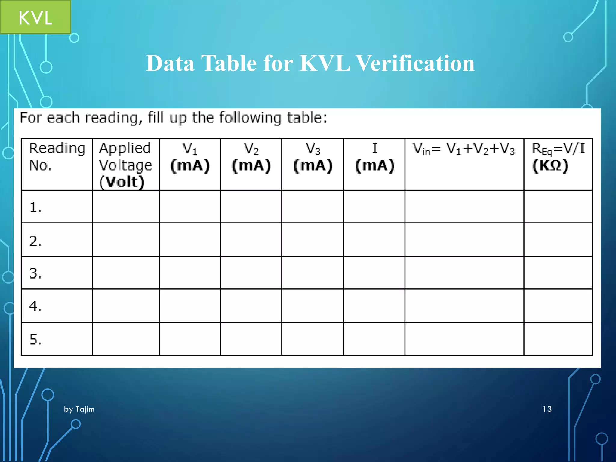 Circuit lab 5 kirchoff’s voltage law (kvl)@taj | PDF