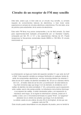 Circuito de un receptor de fm muy sencillo | DOCX
