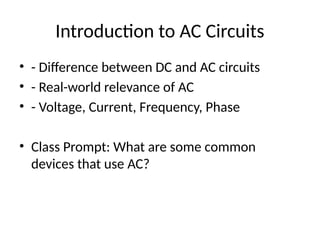 Circuits 2 (Alternating Circuits) Laboratory Lecture | PPT