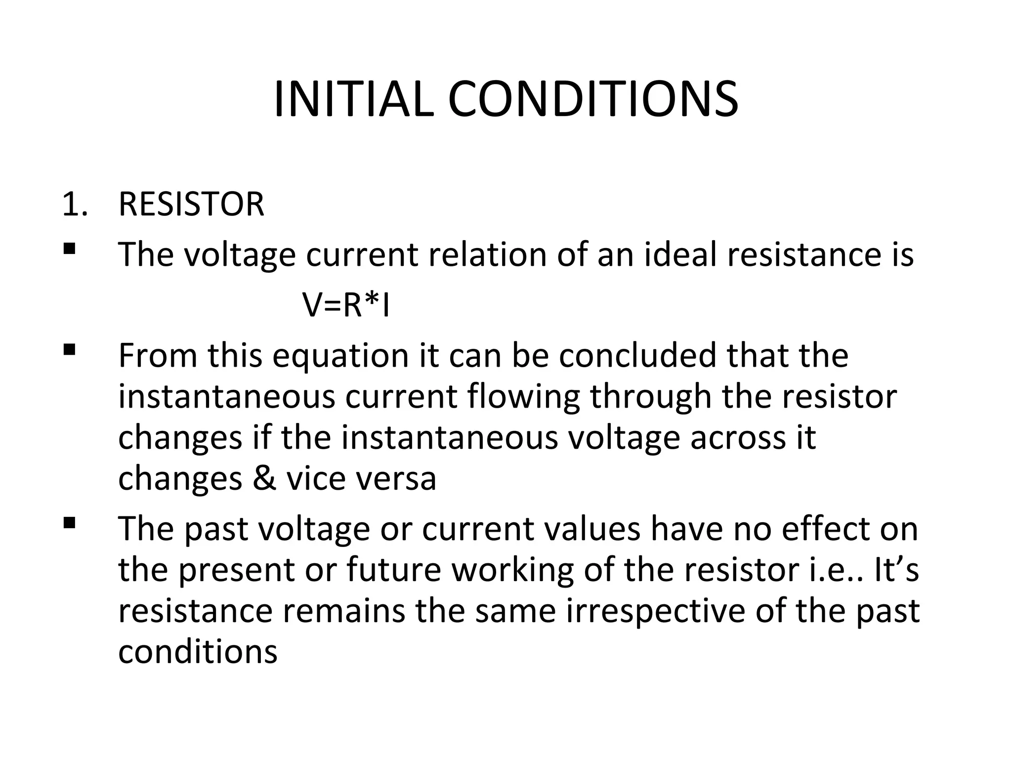 Initial Conditions of Resistor, Inductor & Capacitor | PPT