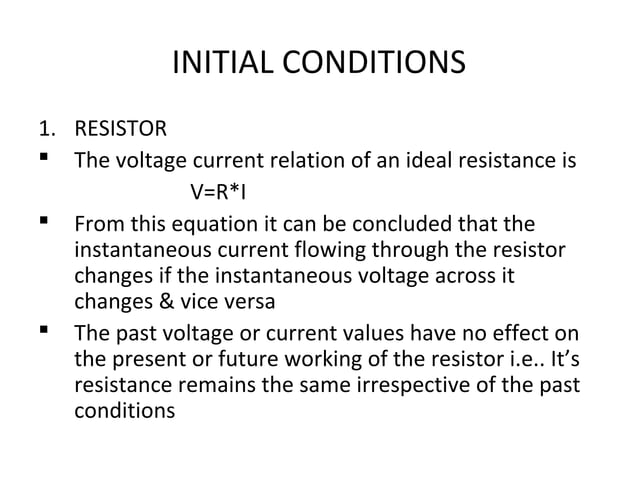 Initial Conditions of Resistor, Inductor & Capacitor | PPT | Physics ...