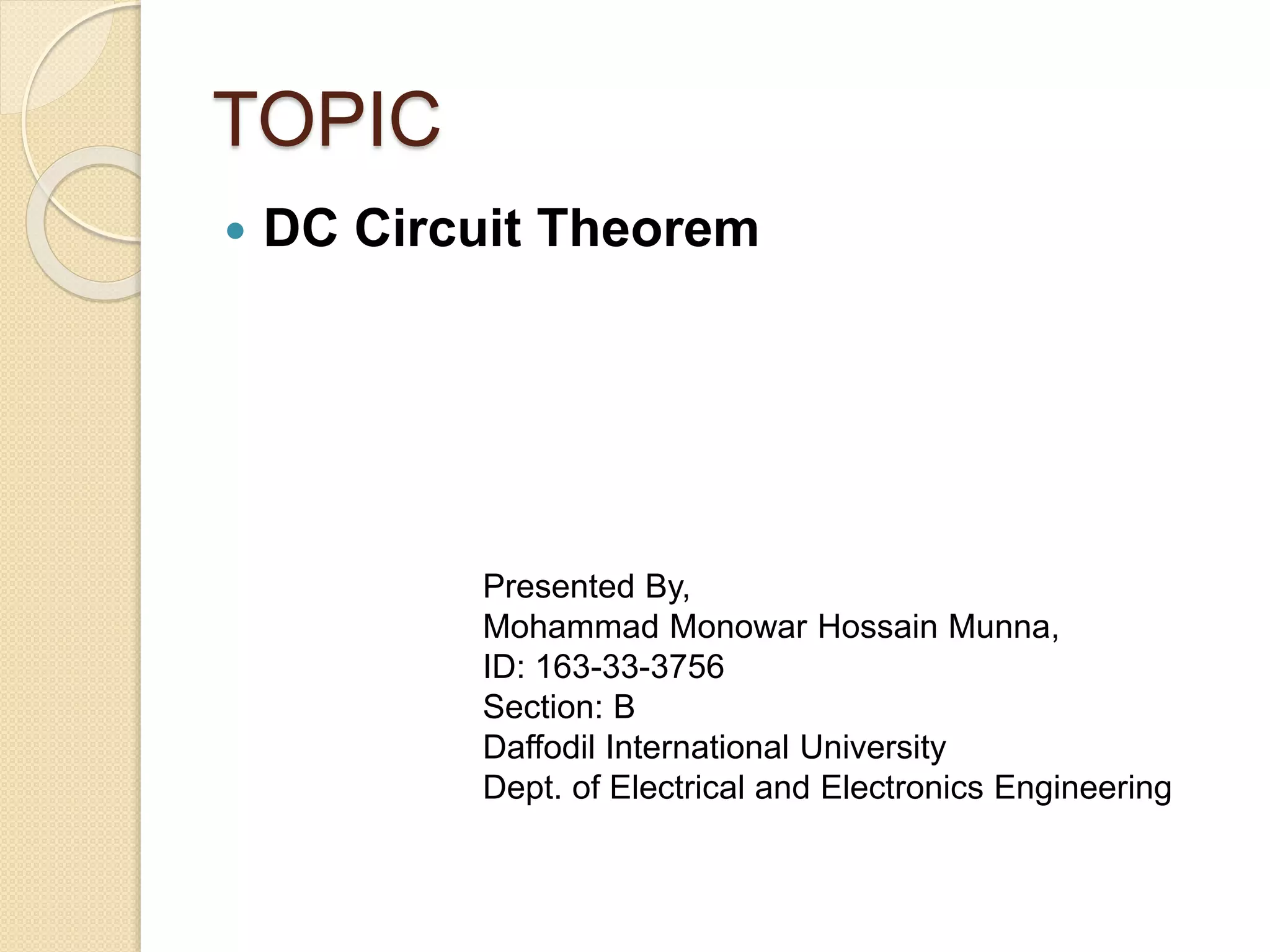 Circuit theorem | PPTX | Computer Networking | Computing