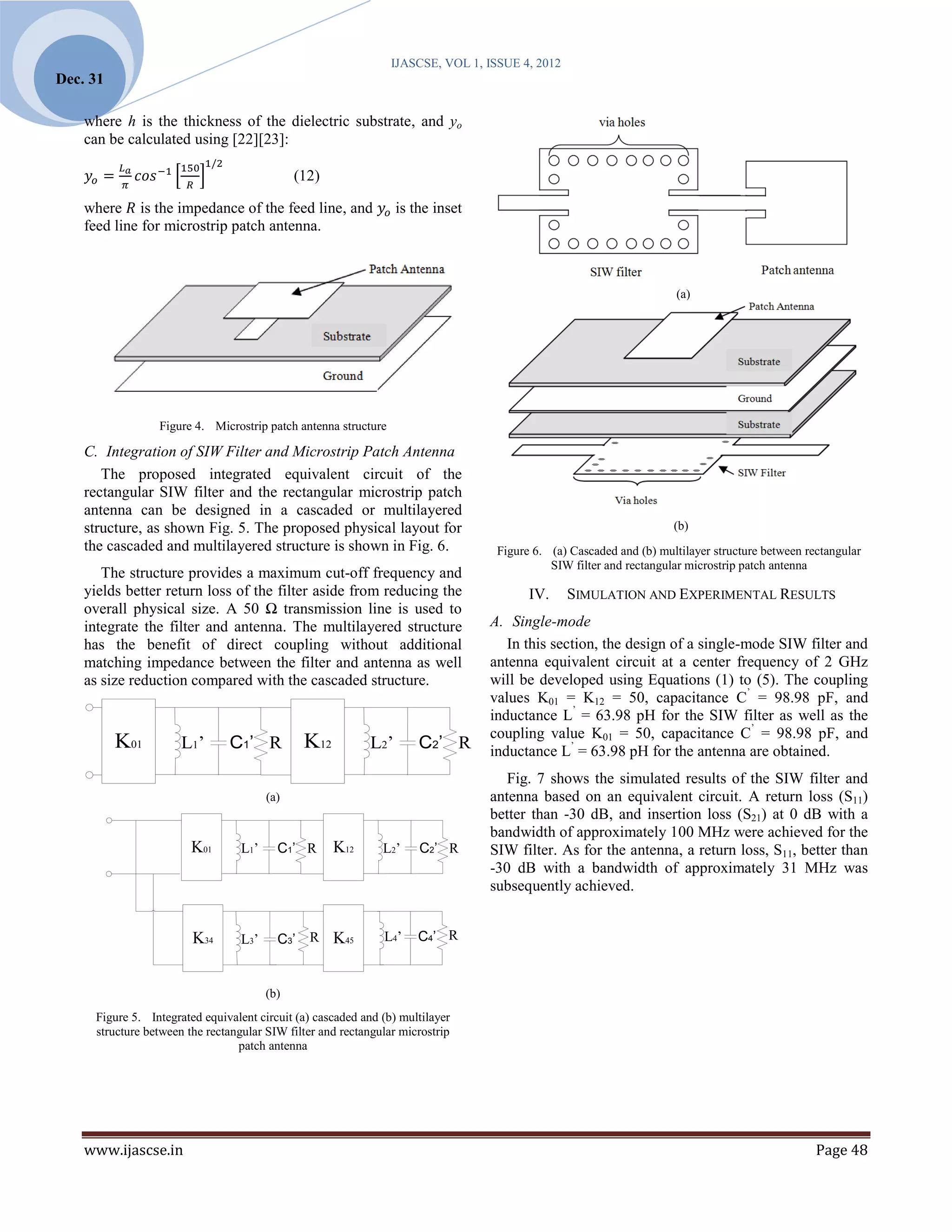 Investigation Of Integrated Rectangular Siw Filter And Rectangular Microstrip Patch Antenna