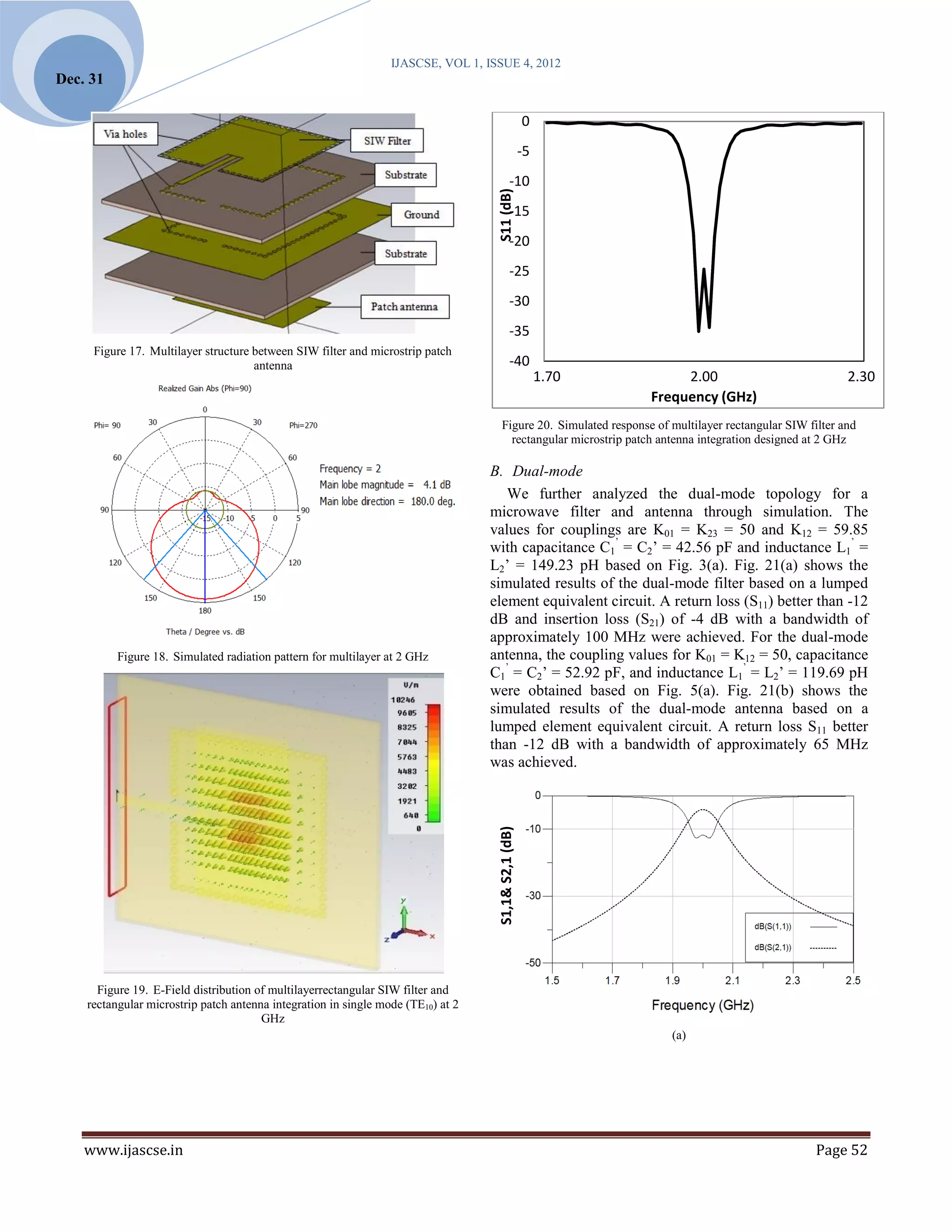 Investigation Of Integrated Rectangular Siw Filter And Rectangular Microstrip Patch Antenna