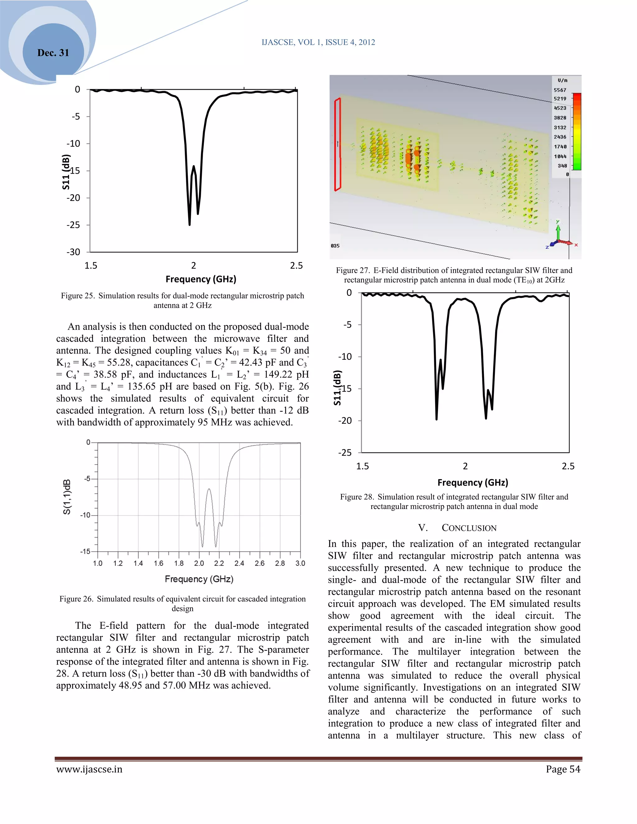 Investigation Of Integrated Rectangular Siw Filter And Rectangular Microstrip Patch Antenna