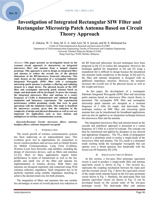 Investigation Of Integrated Rectangular Siw Filter And Rectangular