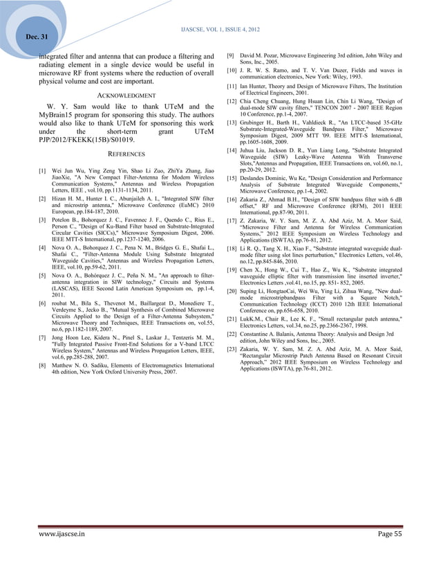 Investigation Of Integrated Rectangular Siw Filter And Rectangular Microstrip Patch Antenna