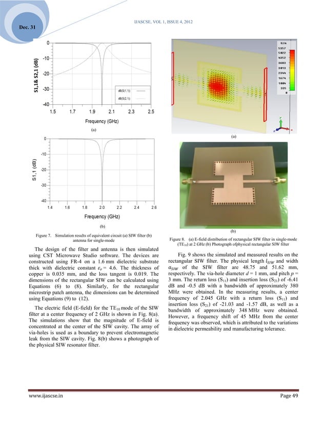 Investigation Of Integrated Rectangular Siw Filter And Rectangular Microstrip Patch Antenna
