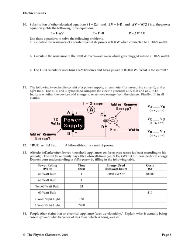Circuit worksheets | PDF