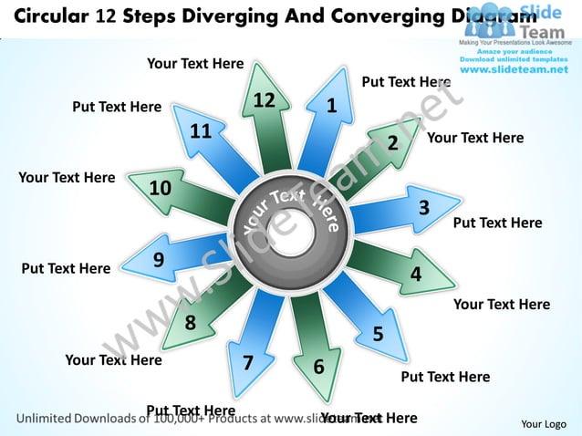 Circular 12 steps diverging and converging diagram flow layout process power point slides | PDF ...