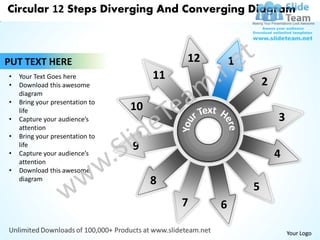 Circular 12 steps diverging and converging diagram flow layout process power point slides | PDF ...