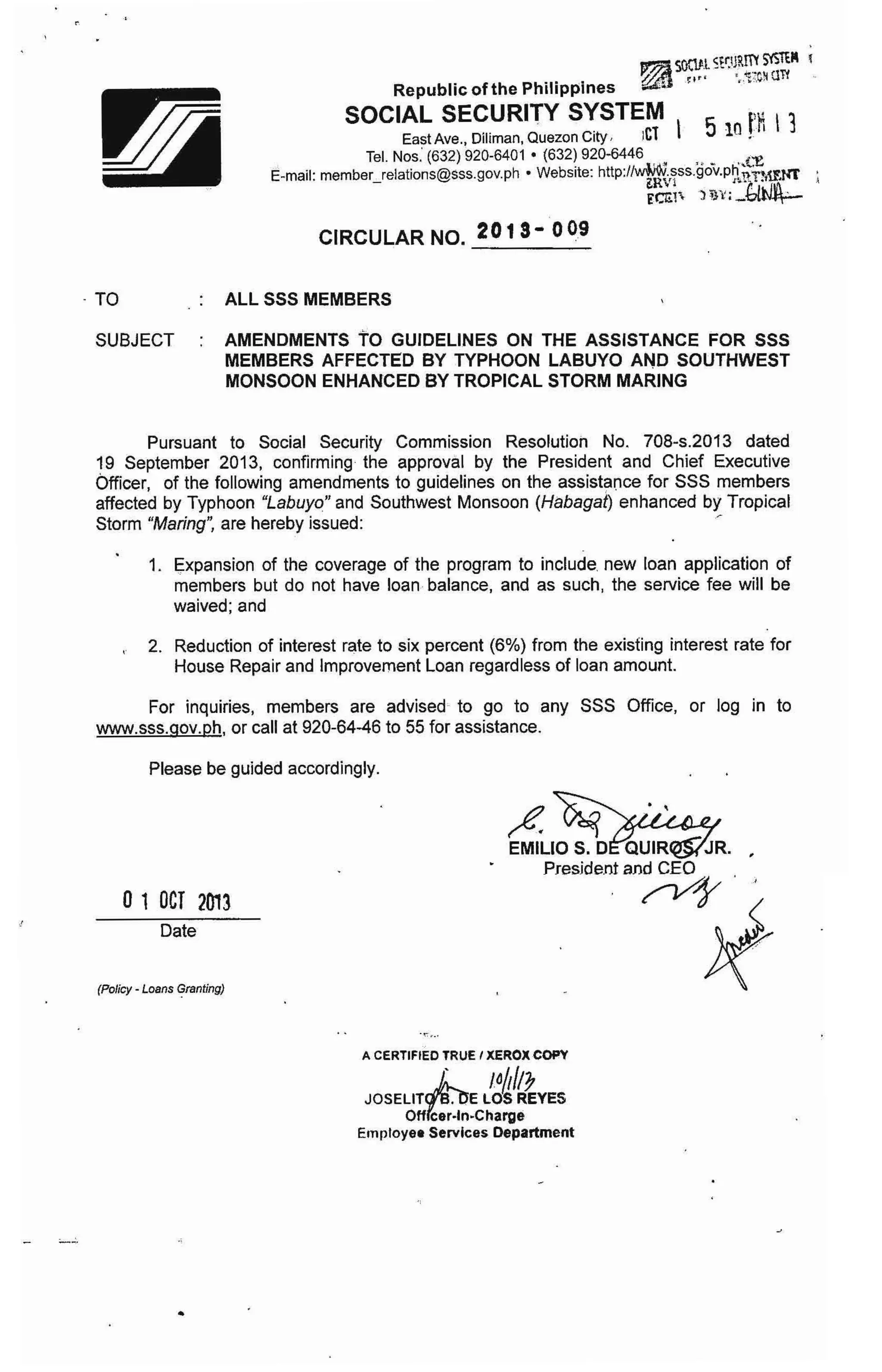 SSS Circular 2013-009 | PDF
