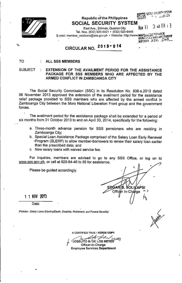 SSS Circular 2013-014 | PDF