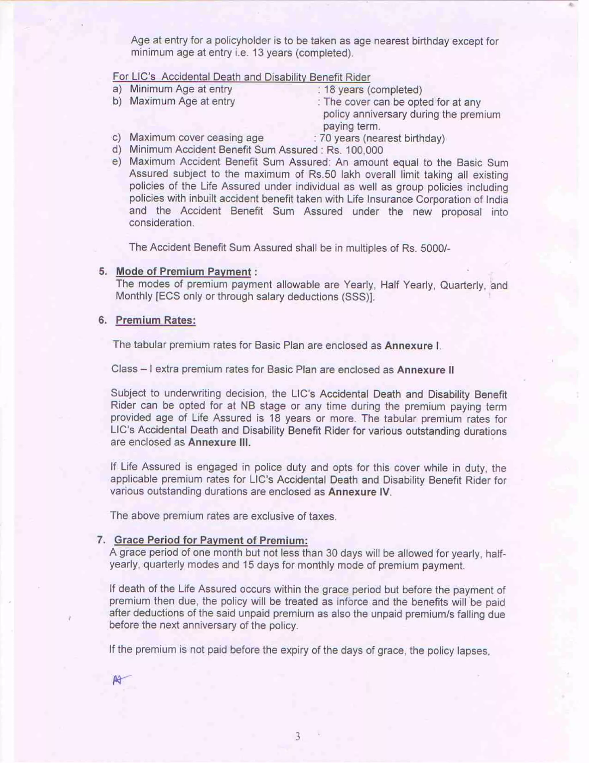 Circular for lic new money back plan - 20 years Table No. 820 | PDF