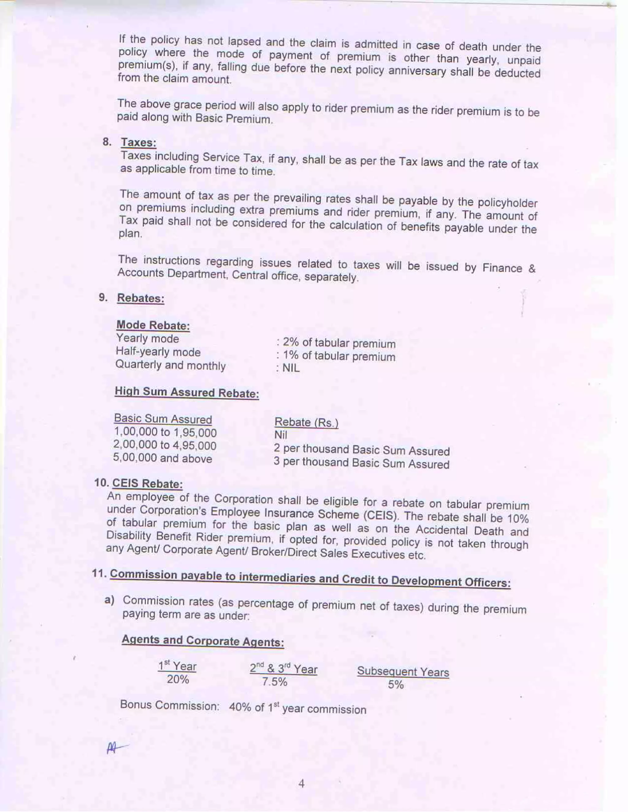 Circular for lic new money back plan - 20 years Table No. 820 | PDF