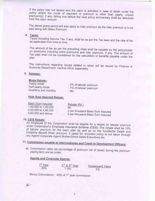 Circular for lic new money back plan - 20 years Table No. 820 | PDF