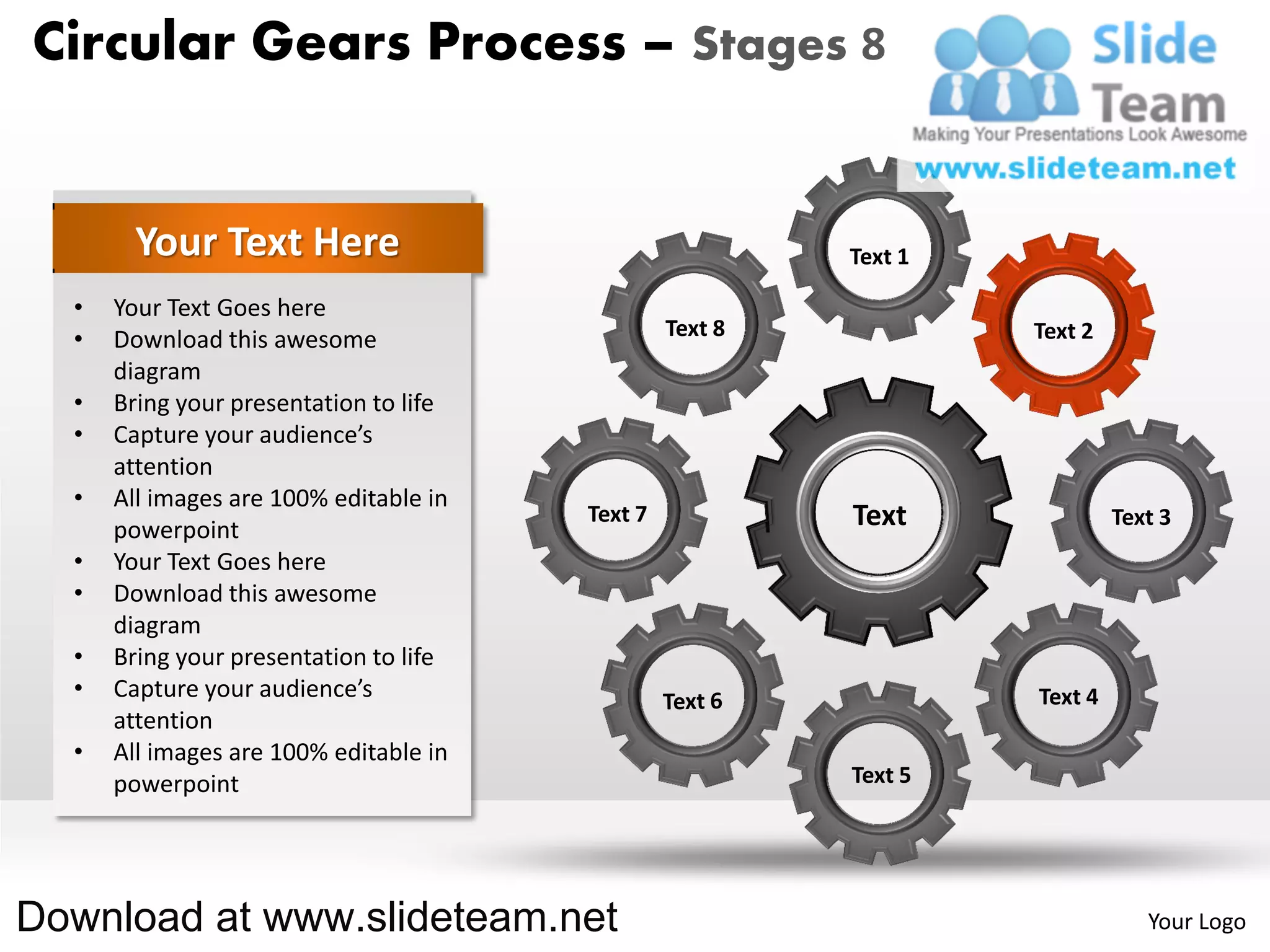 Circular interconnected gear pieces smart arts process stages 8 powerpoint diagrams and ...