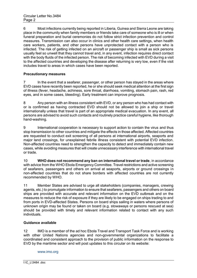 IMO - Circular Letter about Ebola Virus Disease | PDF