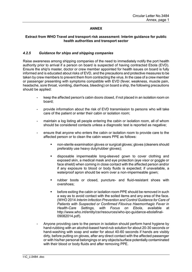 IMO - Circular Letter about Ebola Virus Disease | PDF