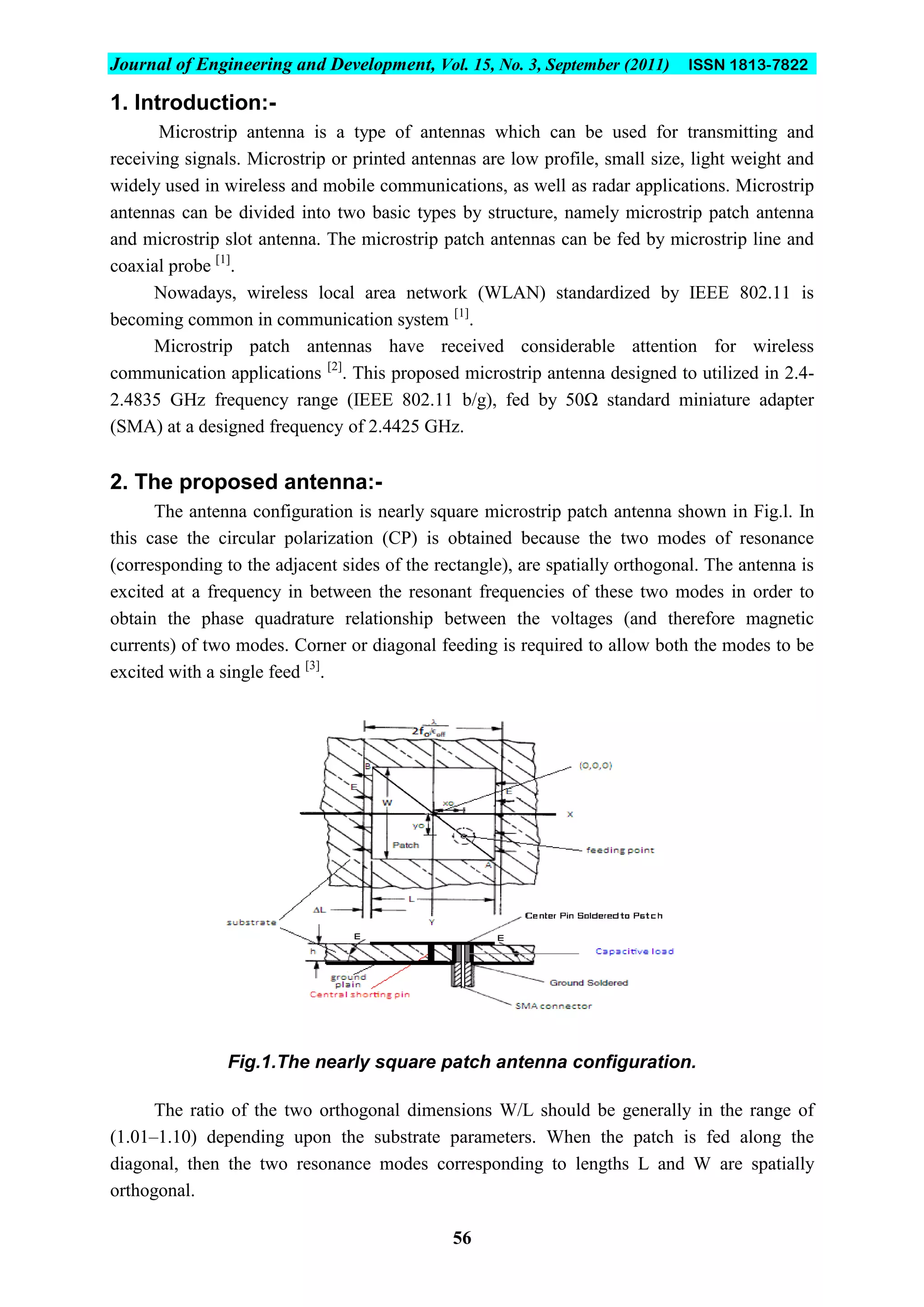 Circularly polarized microstrip antenna with reactive load design for wireless local area ...