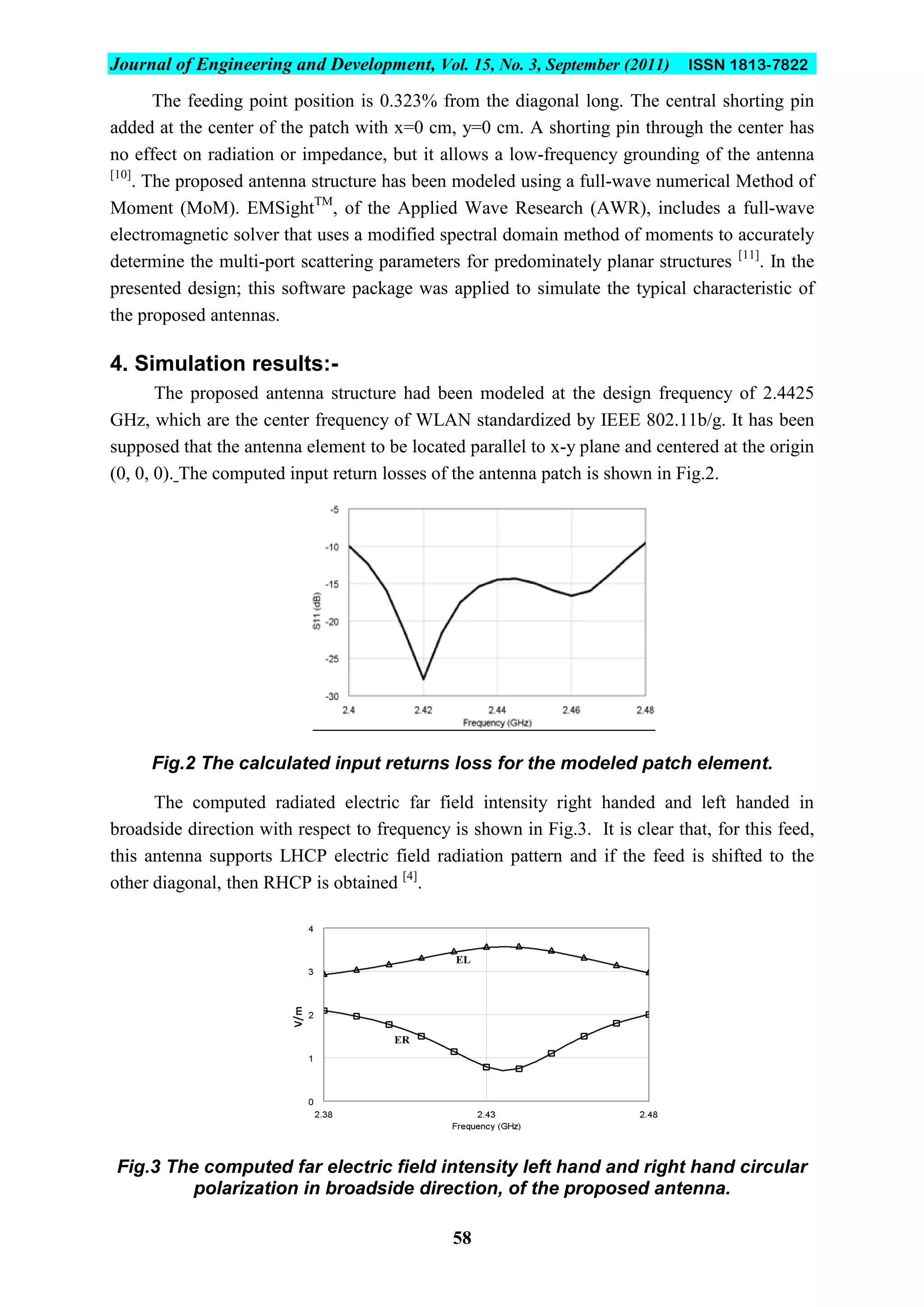 Circularly polarized microstrip antenna with reactive load design for wireless local area ...