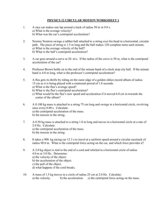 Circular motion ws1 | PDF