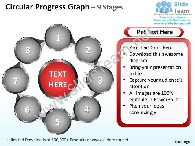 Circular progress graph 9 stages powerpoint templates 0712
