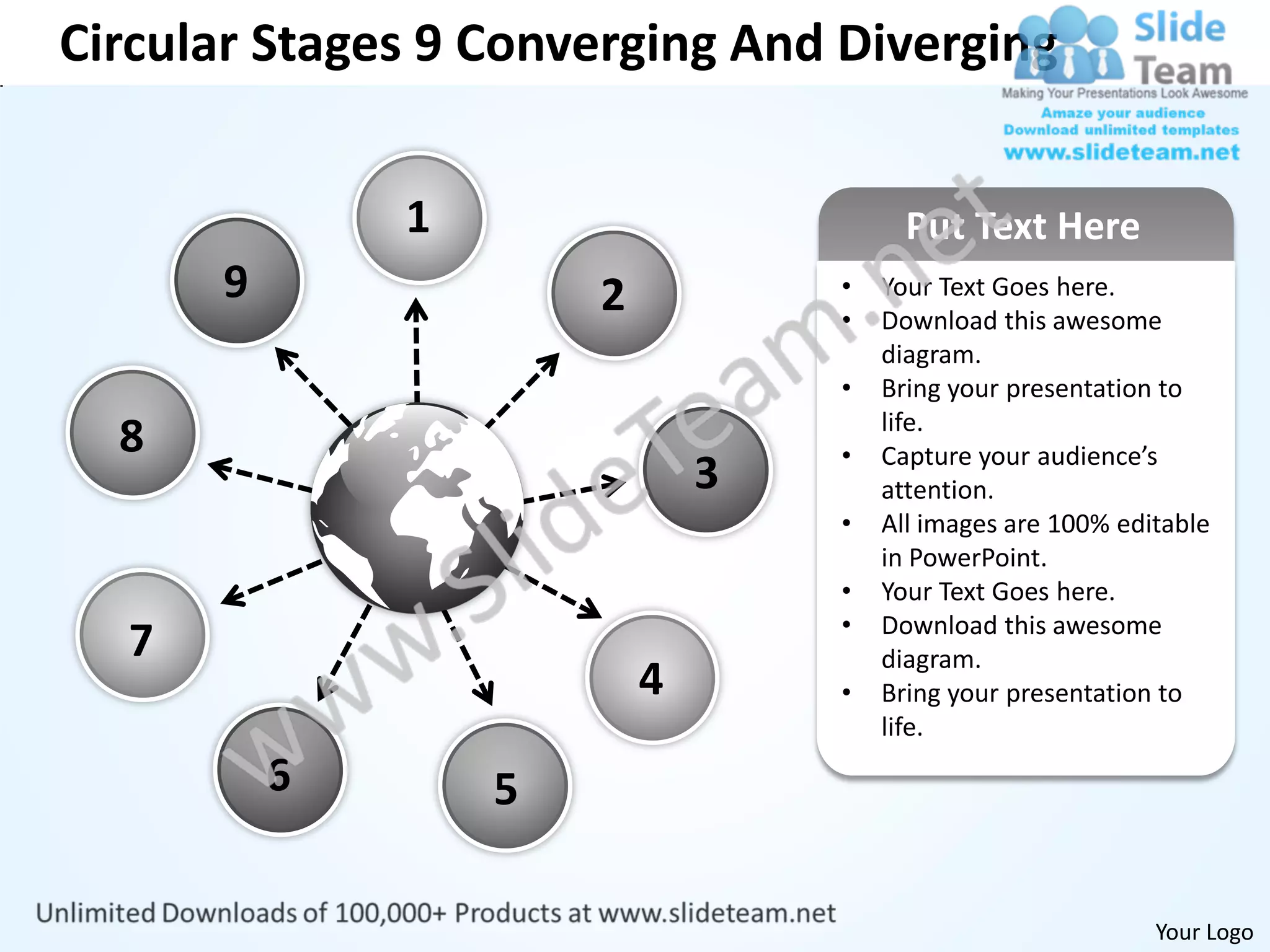 Circular stages 9 converging and diverging cycle process power point slides | PPT