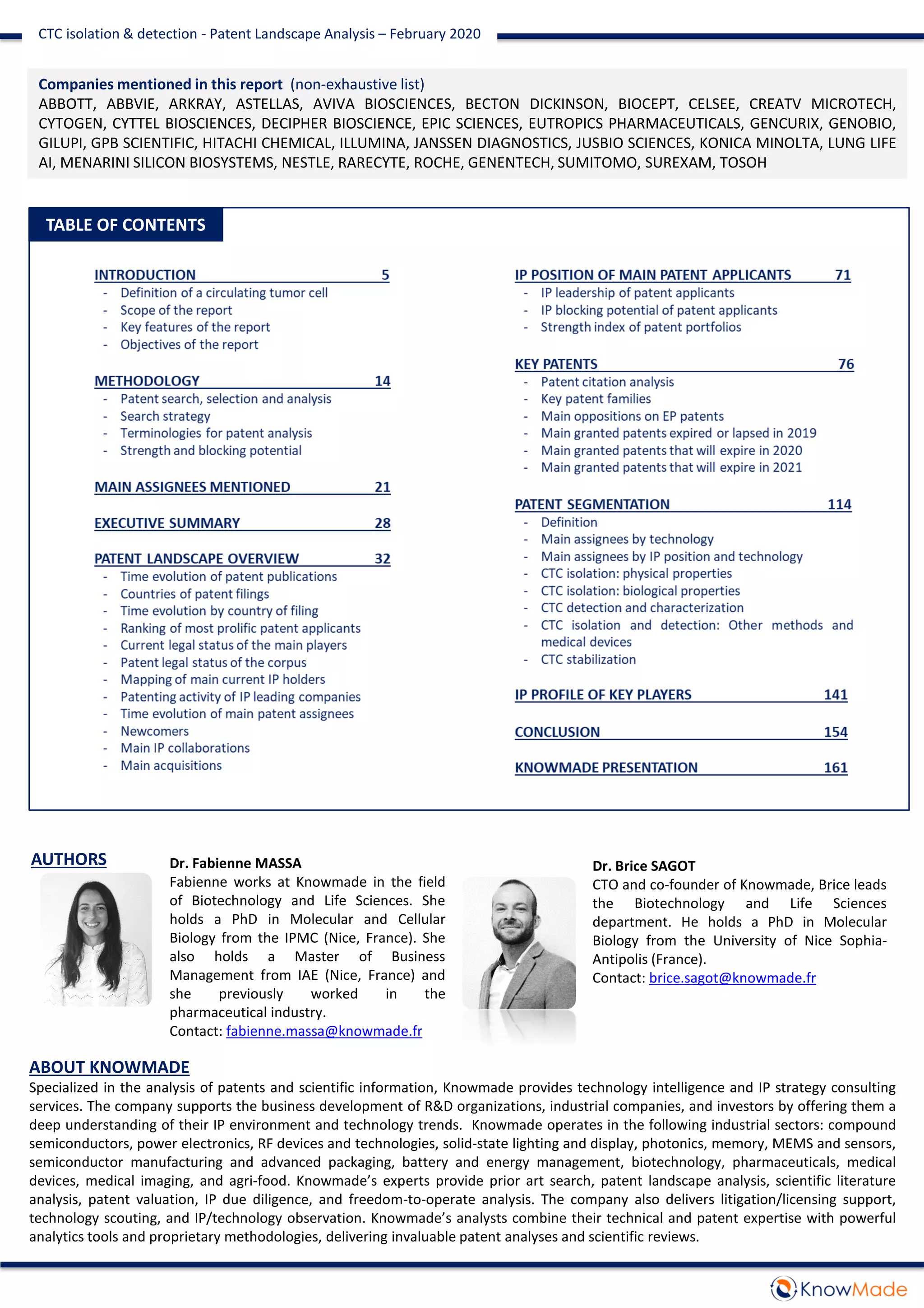 Circulating tumor cells isolation detection patent landscape 2020 flyer ...