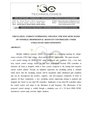 Circulating current suppressing strategy for mmc hvdc based on nonideal proportional resonant ...