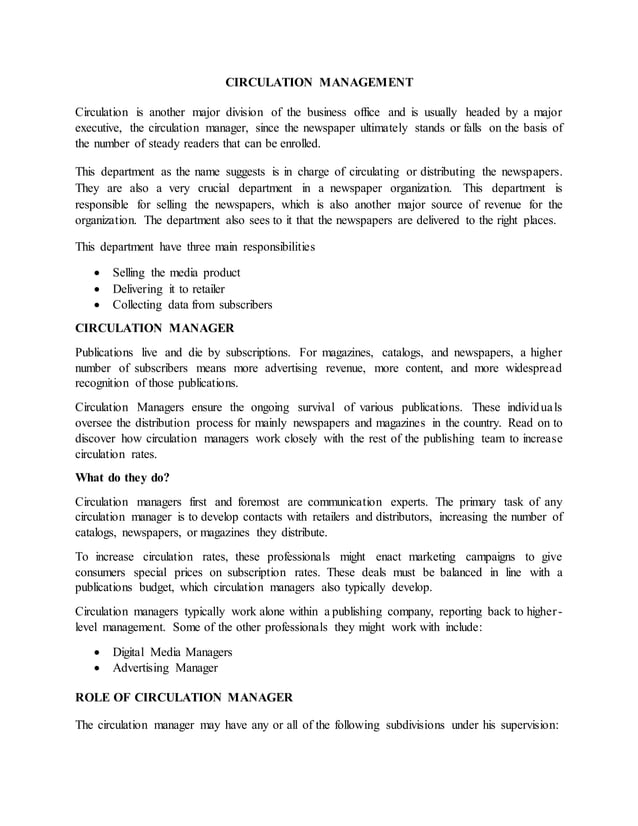 Circulation management | DOCX