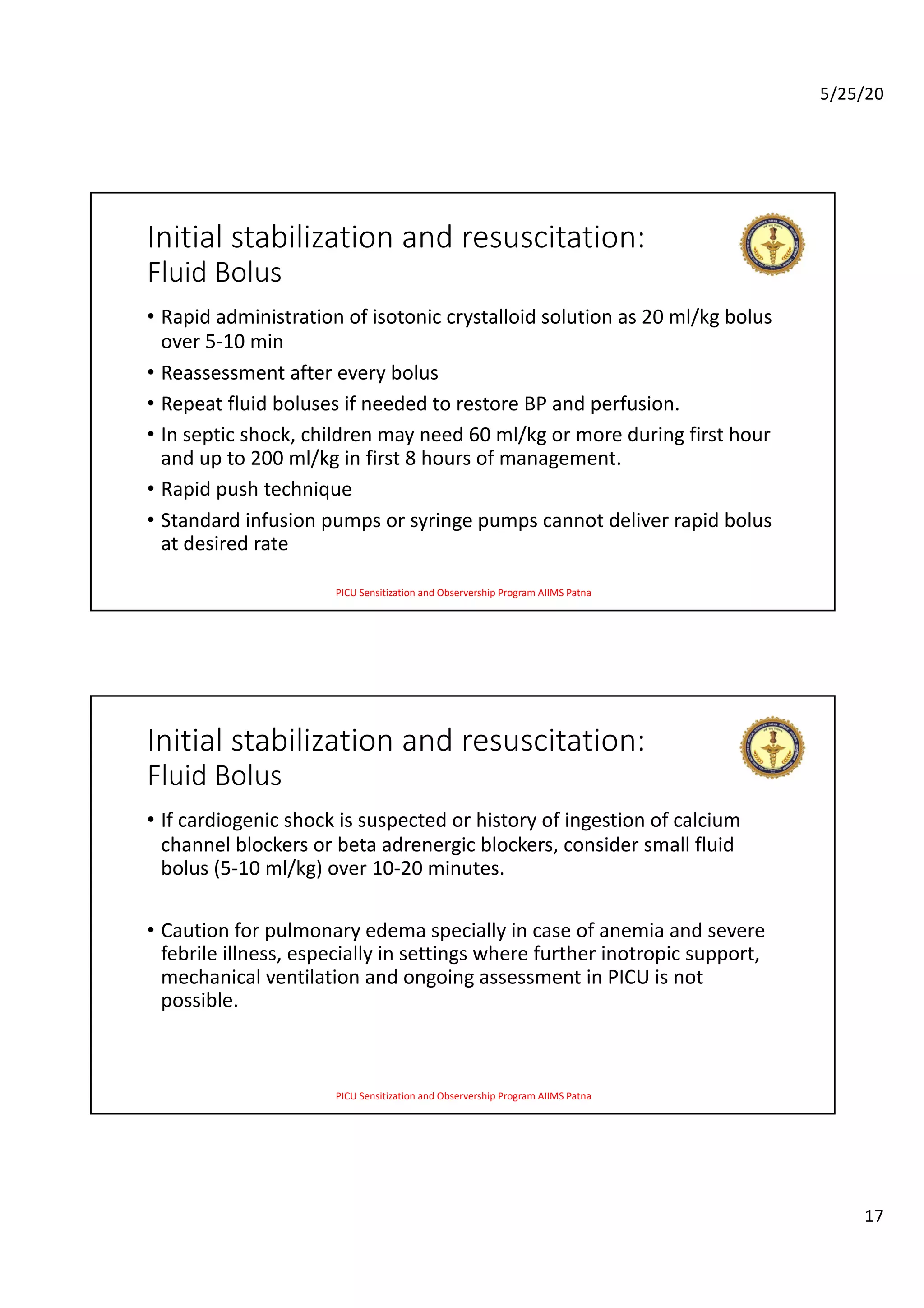 Circulatory system, Management of shock, selection of vasoactive agents ...