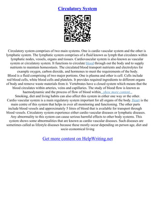 Circulatory System Essay | PDF