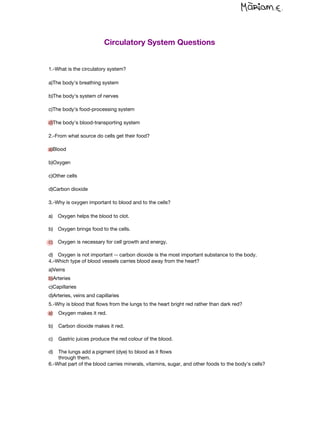 Circulatory system questions | PDF